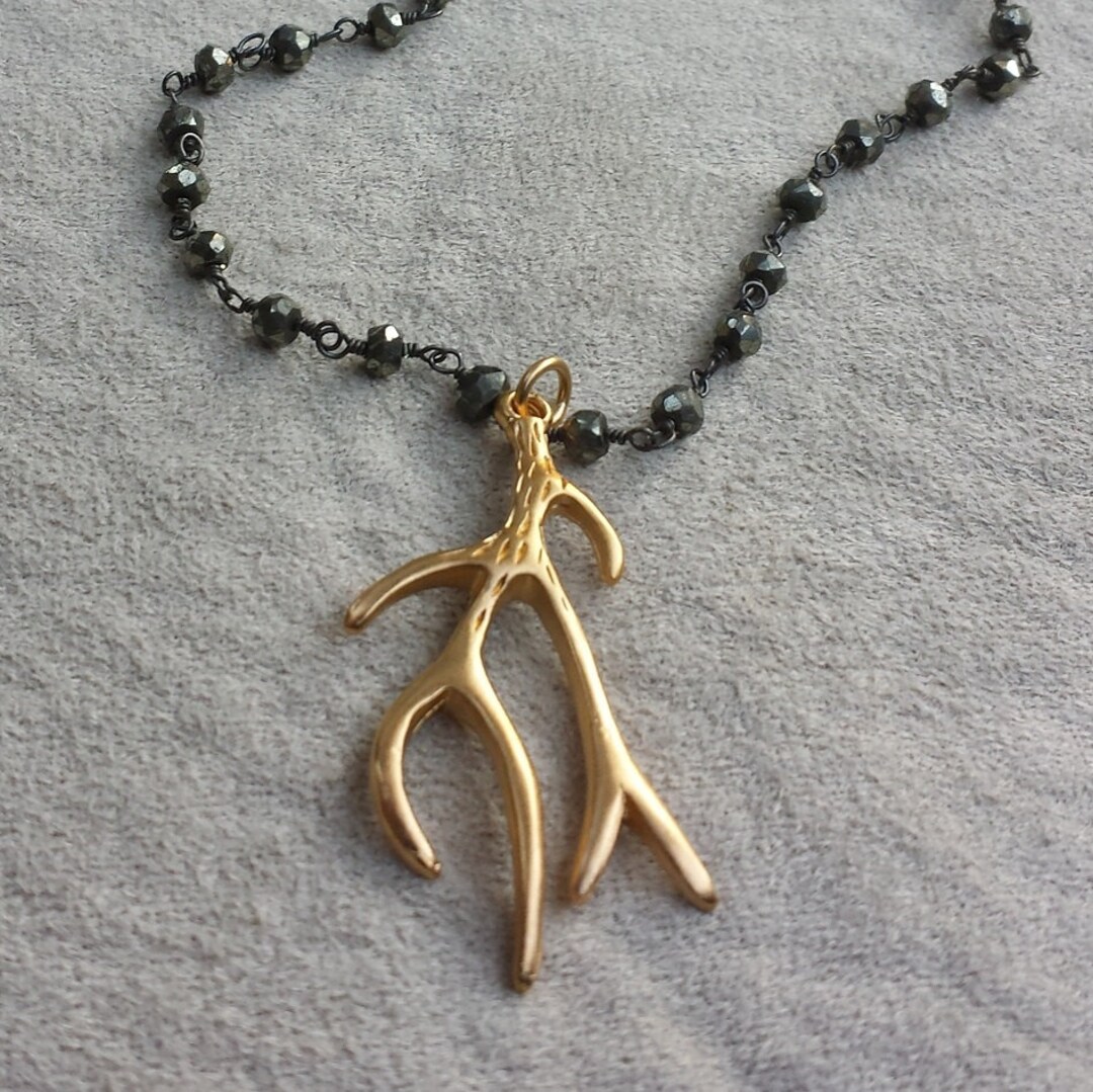 Gold Antler Statement Necklace, Deer Antlers Necklace, Large Gold ...