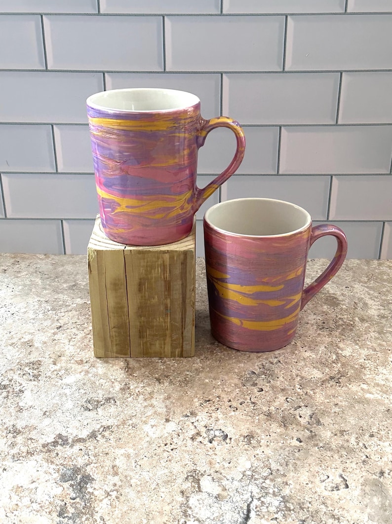 Pink Purple Gold Swirl Ceramic Mugs | Pastel Sunset Coffee Cups (set of ...