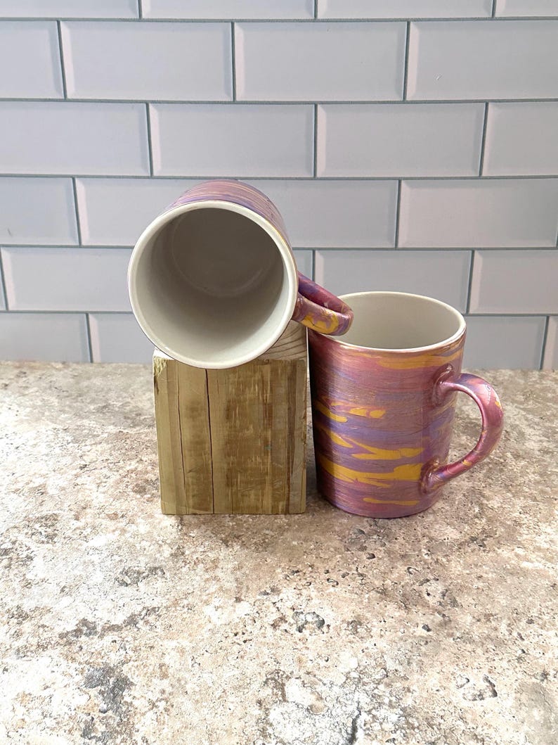 Pink Purple Gold Swirl Ceramic Mugs | Pastel Sunset Coffee Cups (set of ...