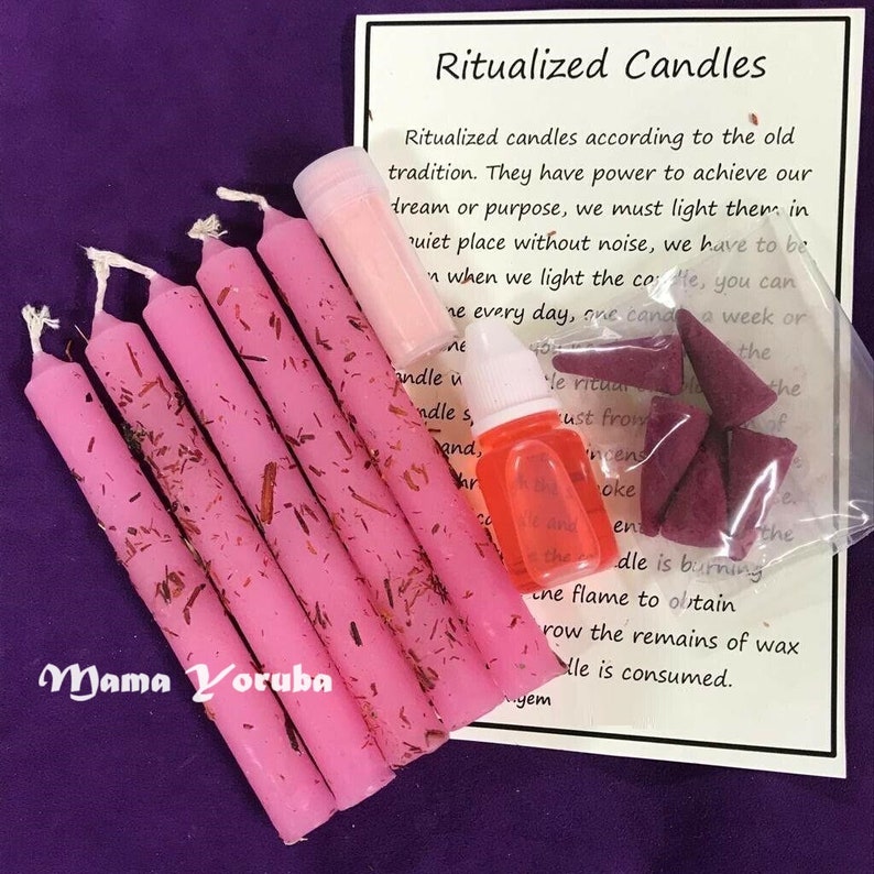 Sweetening Set X 5 Ritualized Candles, Powder, Oil, Incense Santeria ...