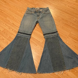 Size 12 OOAK Hippie Bell Bottom Jeans Low Rise Upcycled Stretch Levi's ...