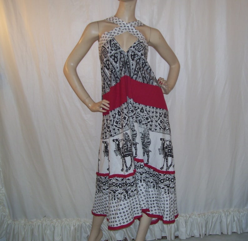India Batik Sundress OOAK Hippie Dress Camel Ride Block Print - Etsy