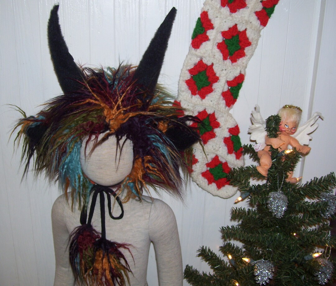 Krampus Kids Hat Wild Furry Thing Horn Fur Hat Monster Colorful Winter ...