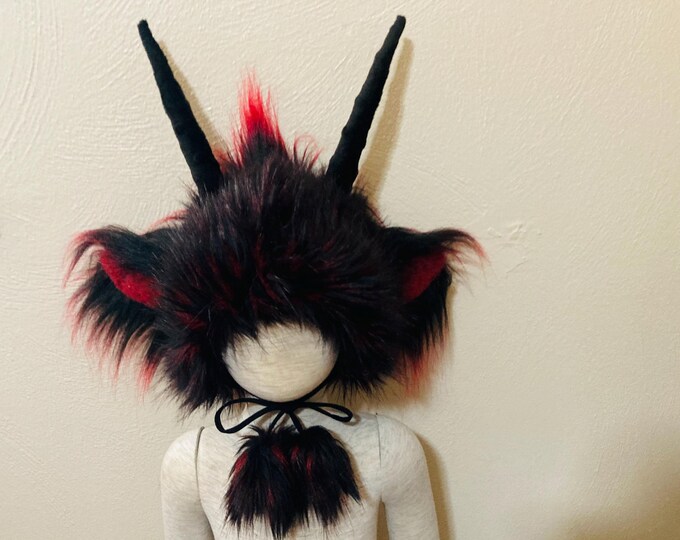 Ready to Ship Krampus Kids Hat Wild Furry Horn Fur Hat Monster Black ...