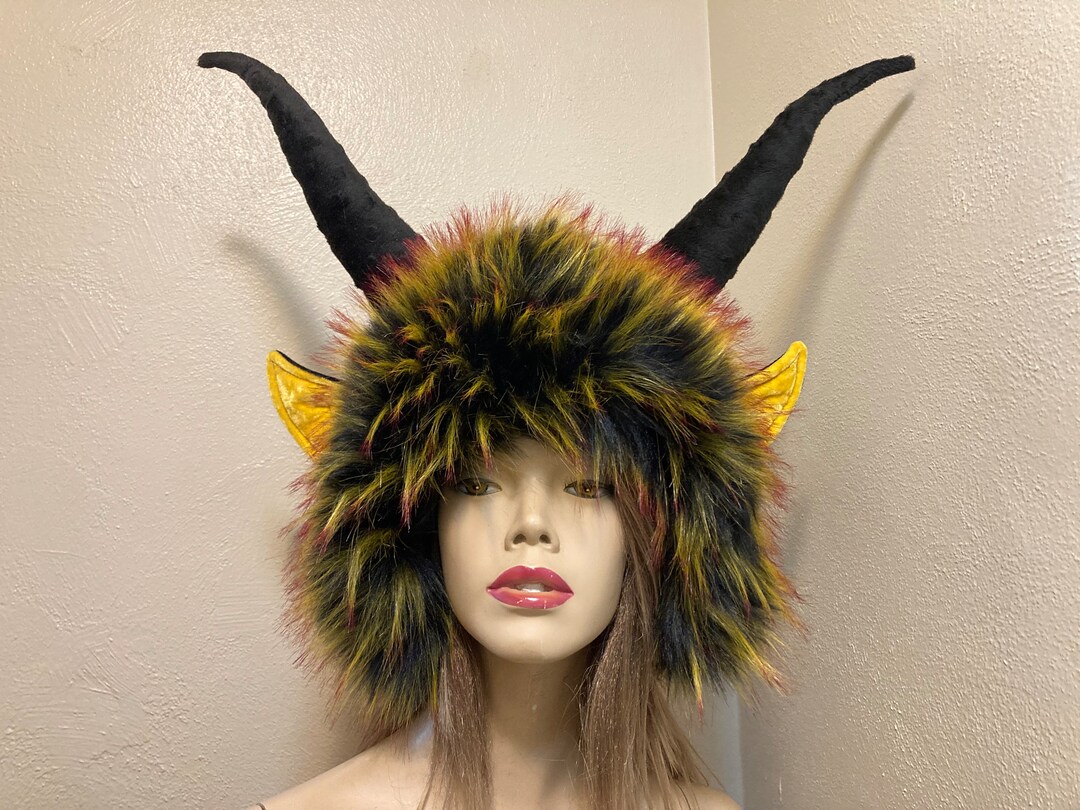 Monster Horn Hat Furry Hat OOAK Black Yellow Red Wild Thing Hat Head ...