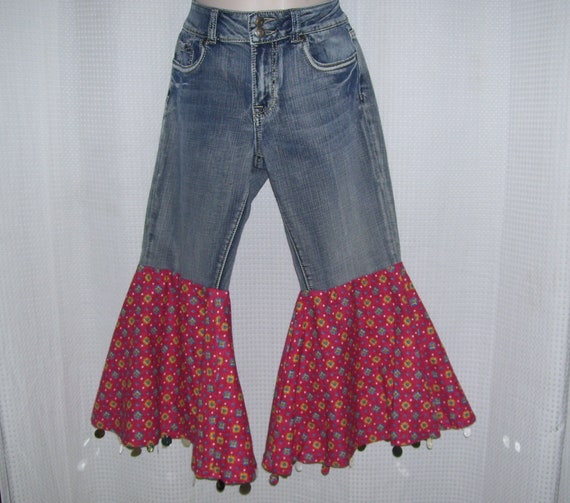 Hippie Bell Bottom Jeans OOAK Bohemian Boho Upcycled Flare Hippie Bell Bottom Jeans OOAK Bohemian Boho Upcycled Flare