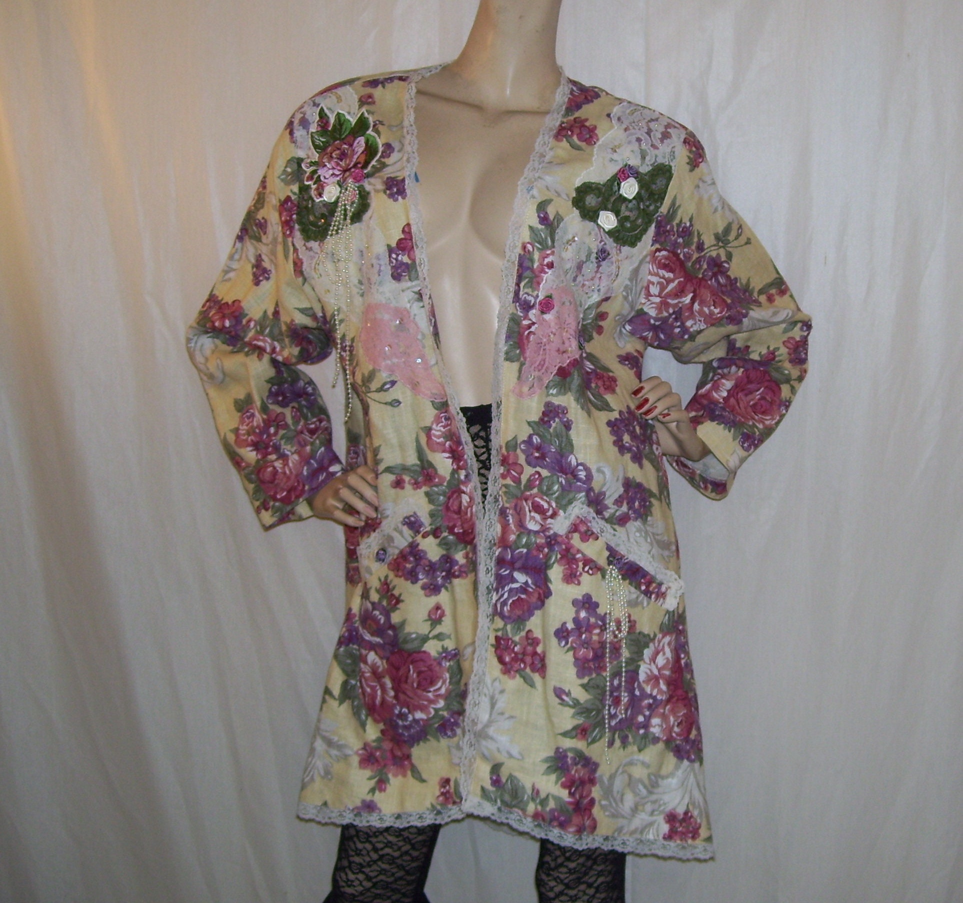 Floral Duster Lace Applique Sequins Pearls Aline Duster Chic | Etsy