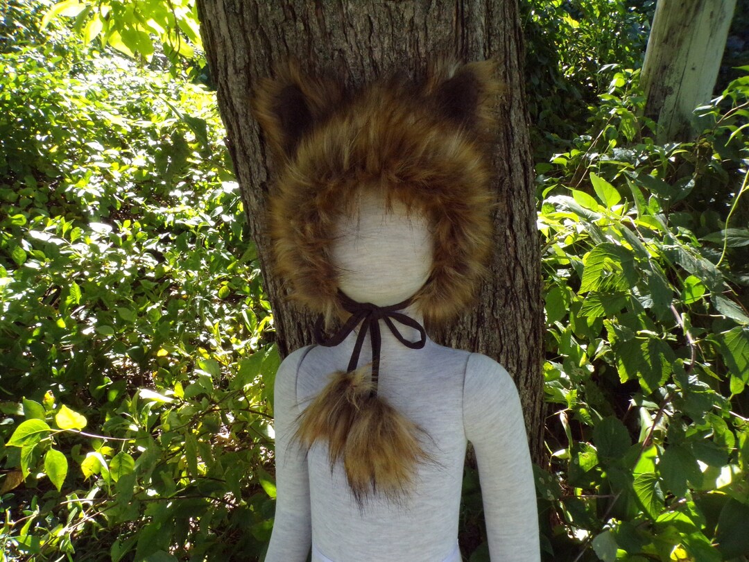 Kids Furry Wolf Hat Tail Ears Light Brown Coyote Ear Hat - Etsy