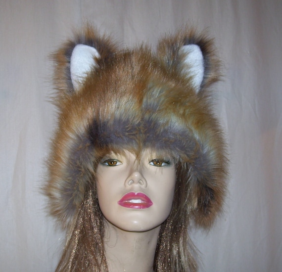 Red Fox Fur Hat With Ears Furry Foxy N Fabulous Fur Head Piece Halloween Costume Birthday Gift Winter Hat Adult Unisex Costume Hat USA Made Etsy