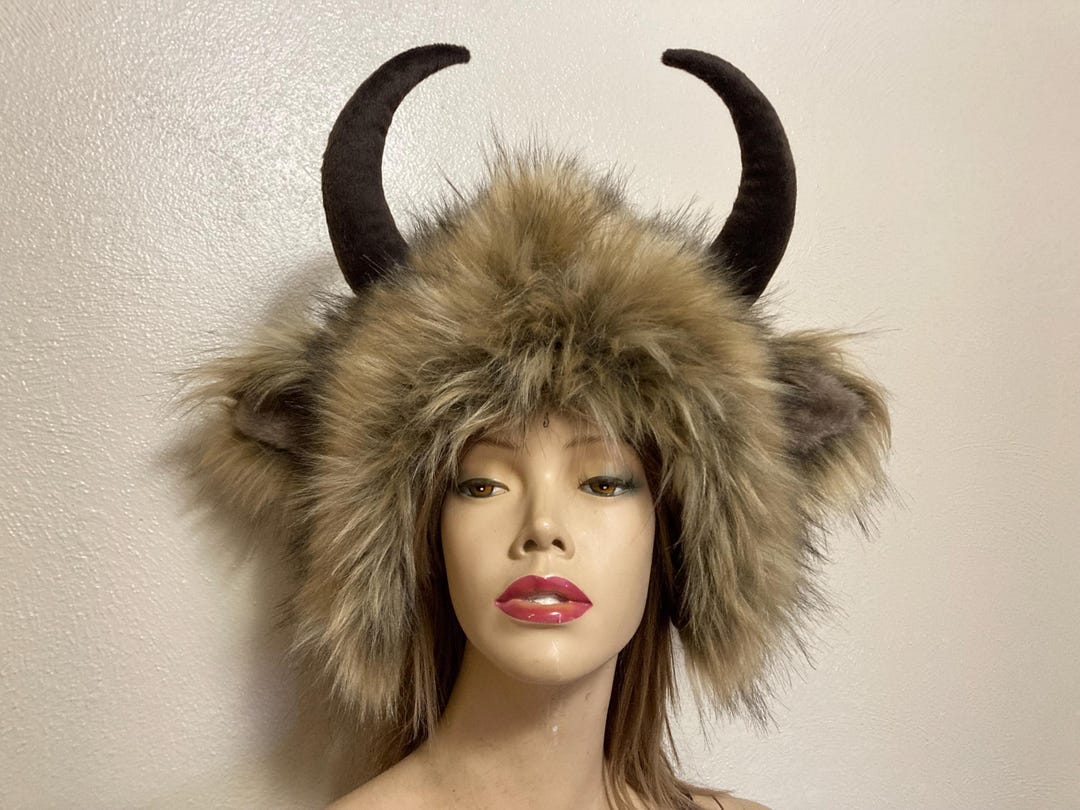 Faux Fur Bull Horn Hat: Unique Halloween Costume, Adult Size - Etsy