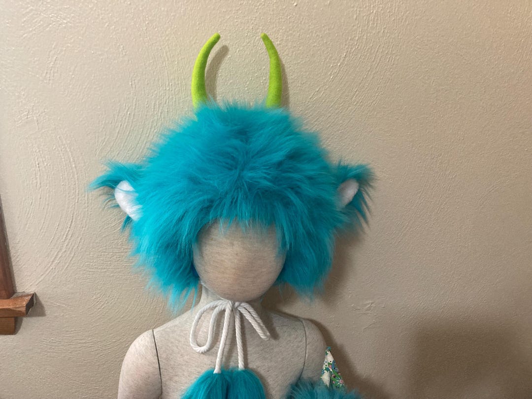 Ready to Ship Kid Hat N Plushie Furry Horn Fur Hat Monster Buddies Hat ...