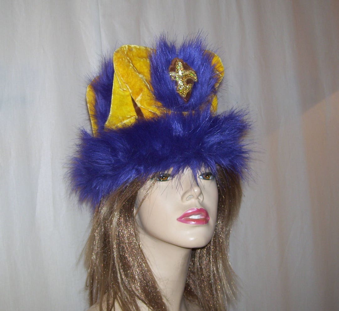 Gold Purple Crown Weird Odd Fleur De Lis Furry Velvet Hat Birthday ...