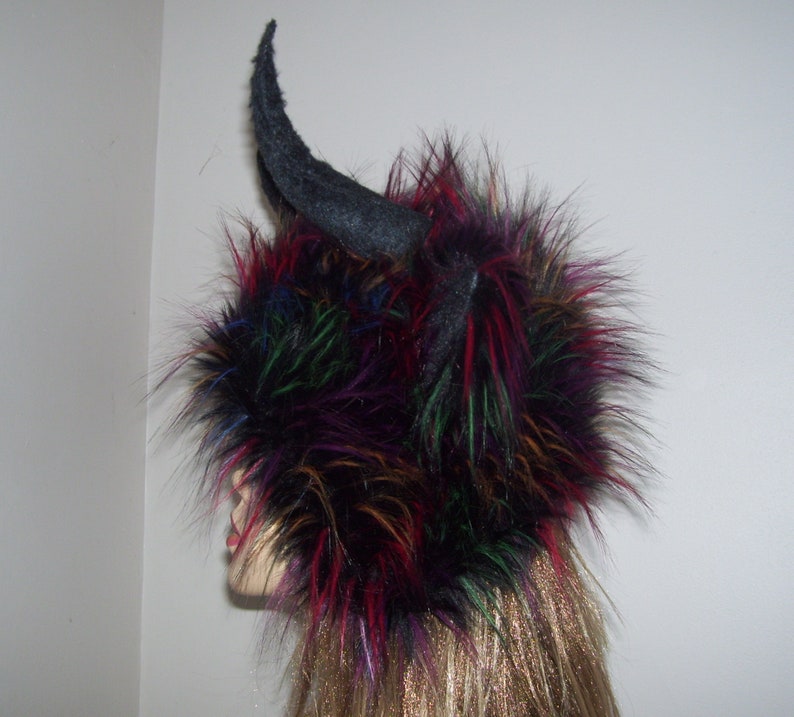 Monster Horn Hat Furry Hat OOAK Wild Thing Black Rainbow Head | Etsy