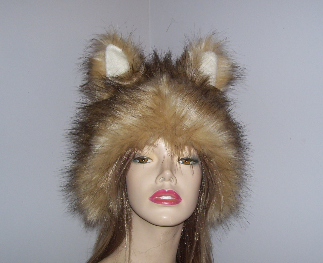 Furry Wolf Hat With Ears and Tail: Brown Faux Fur Costume Headpiece - Etsy