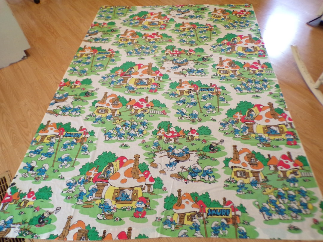 Smurf Sheet Full Double Size Flat Mushrooms Village Bright Color Lawtex ...