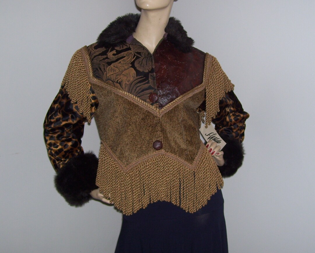 Vintage J Wilde Brocade Jacket: Tapestry Patchwork Fur Trim, Size M/L ...