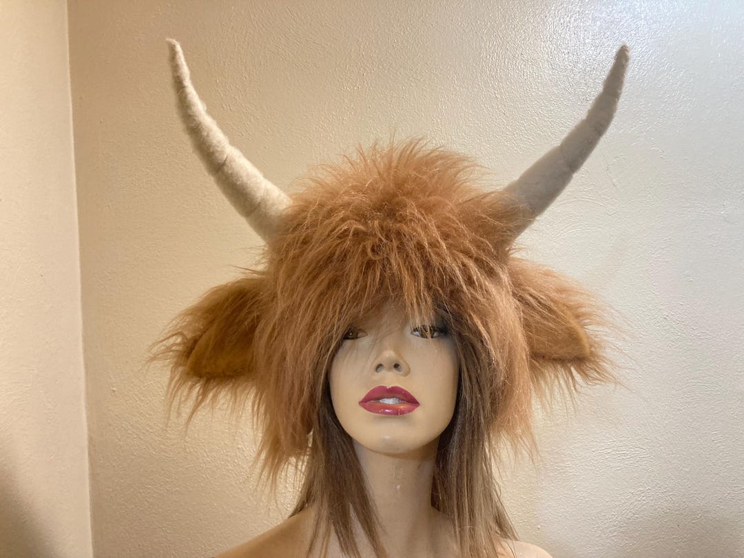 Highland Cow Hat Wild Thing Beast Hat Fur Horned Halloween Costume Head ...