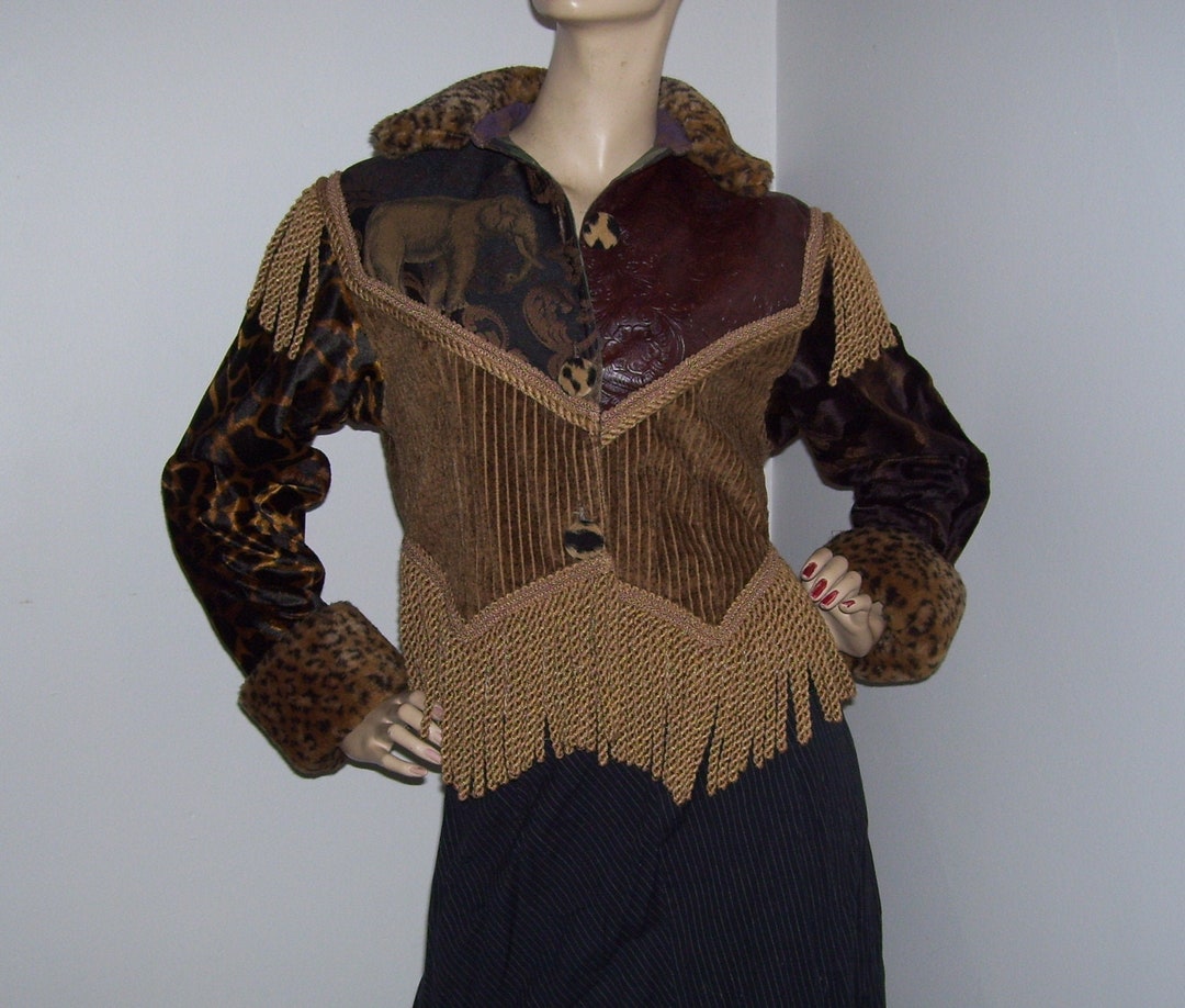 RARE J Wilde Brocade Jacket Fur Bohemian Boho Hippie Fringe Vintage ...