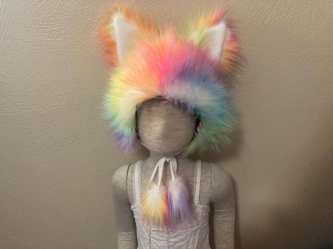 Rainbow Pride Furry Hat With Ears and Tail: Toddler Costume - Etsy
