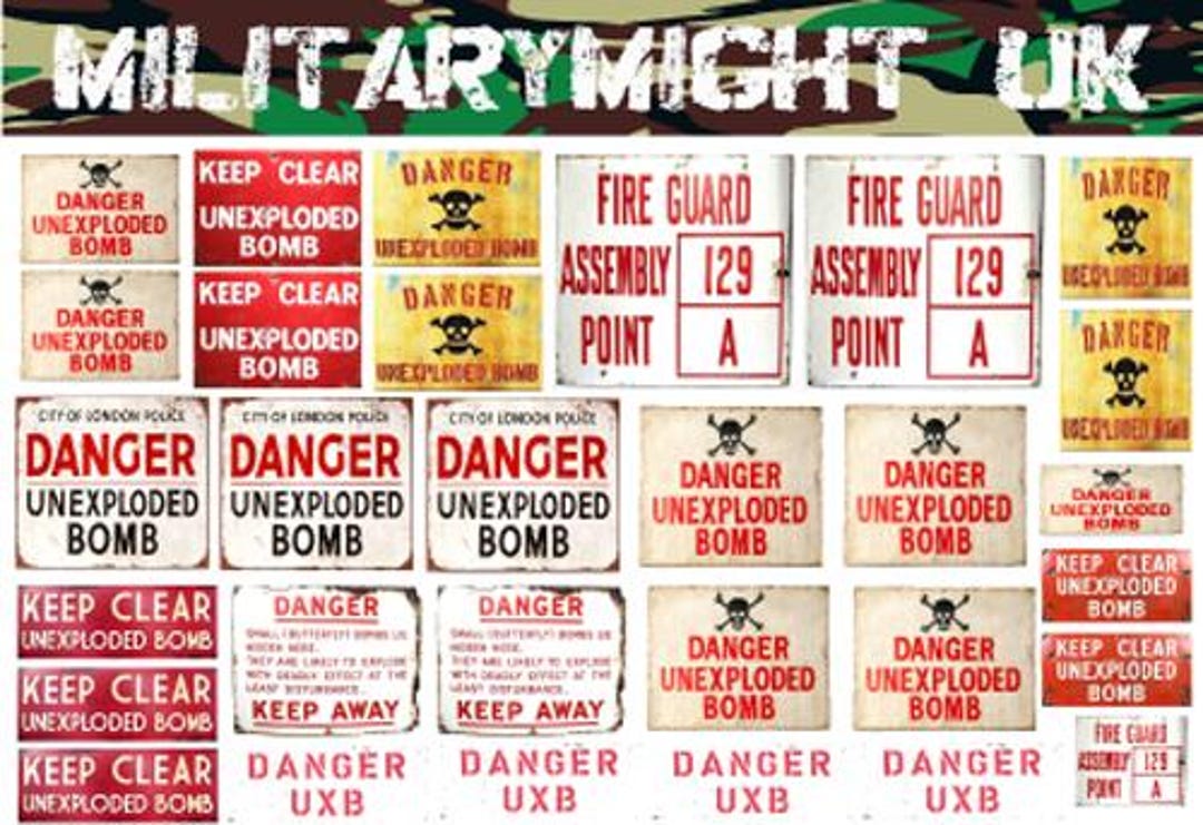 1 32 1 35 Scale WW2 British Danger UXB the Blitz Signs Posters Decals ...