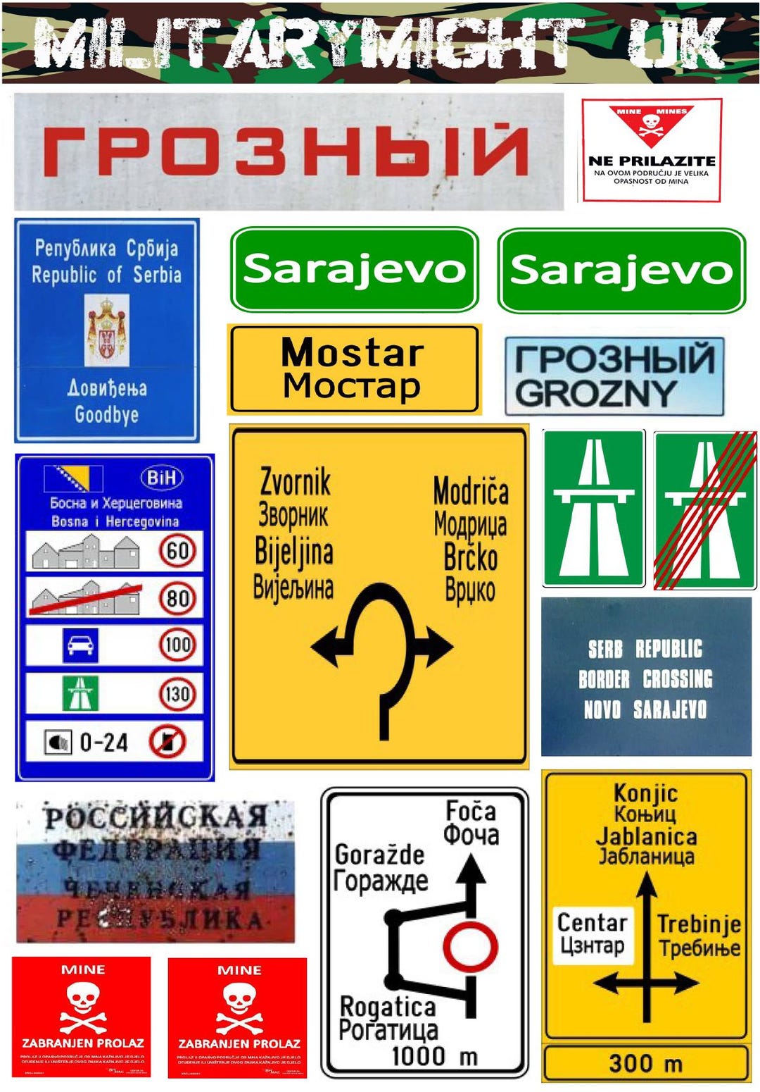 1 16 1 18 3.75" Figures Scale Bosnian War Road Signs Set Decals Diorama ...