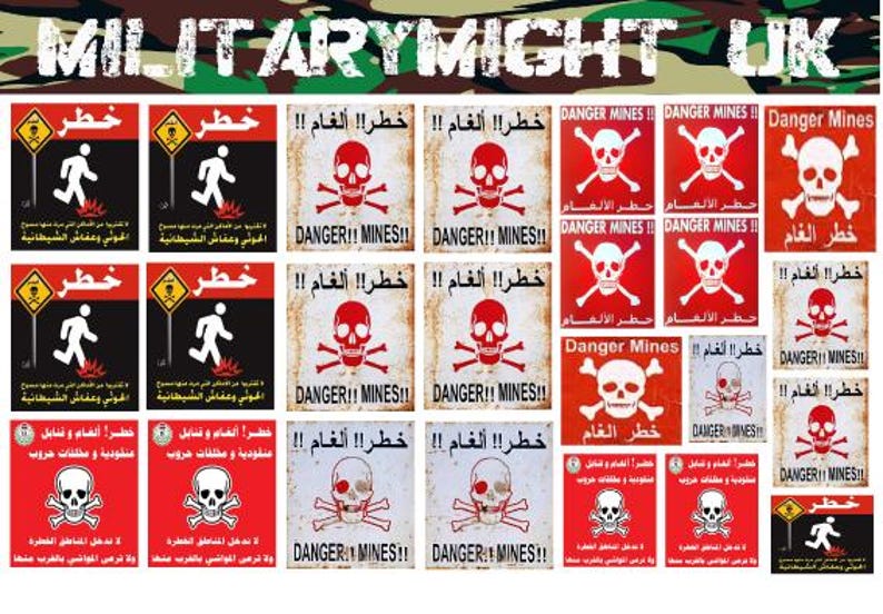 1 16 1 18 Scale Gulf War Middle East Danger Mine Signs Decals Diorama ...