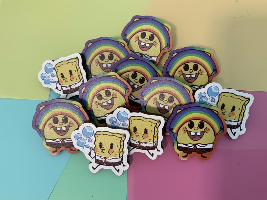 Bubbles and Rainbow Spongeboy Wooden Pins - Etsy