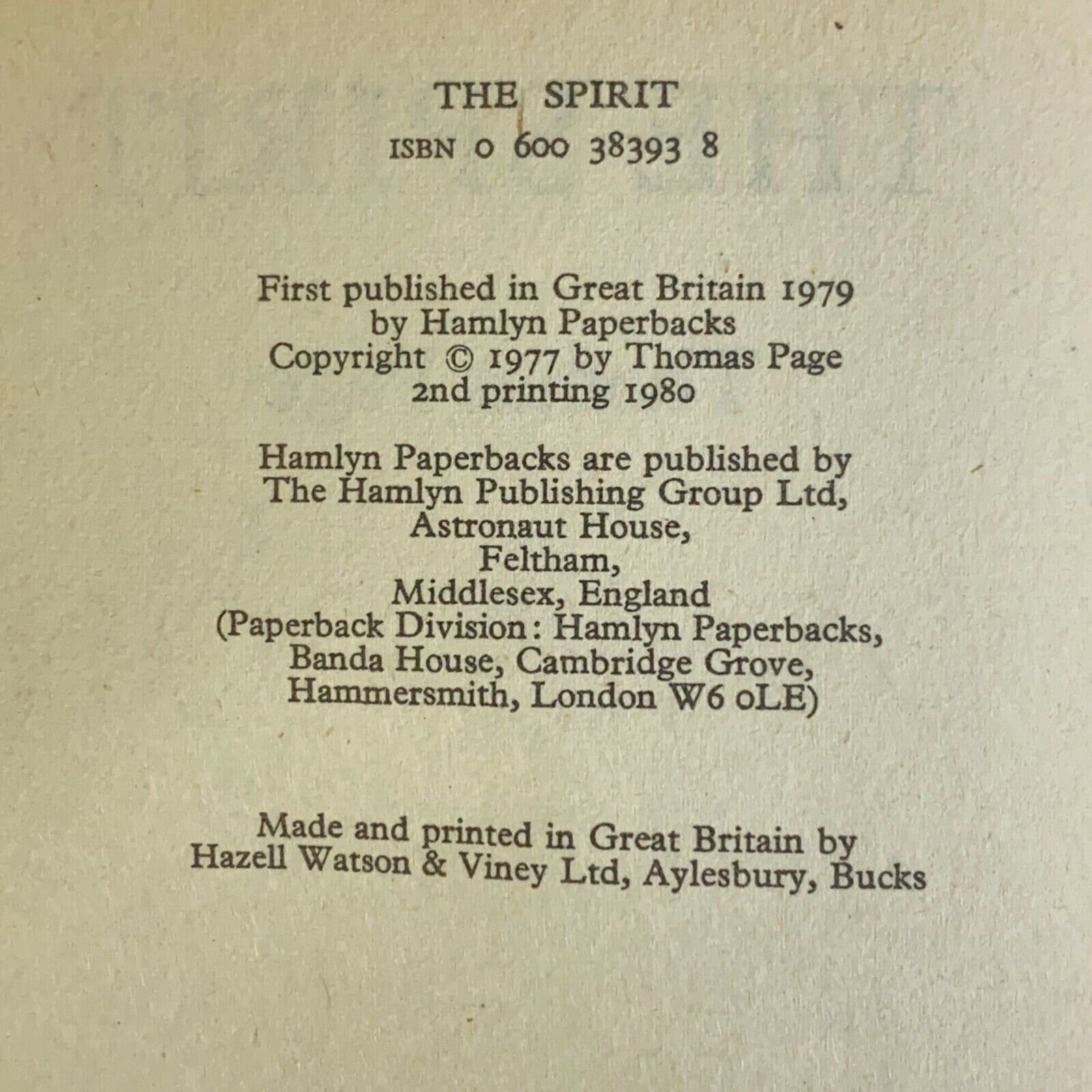 The Spirit Thomas Page 1980 Hamlyn Horror Paperback Novel Bigfoot ...