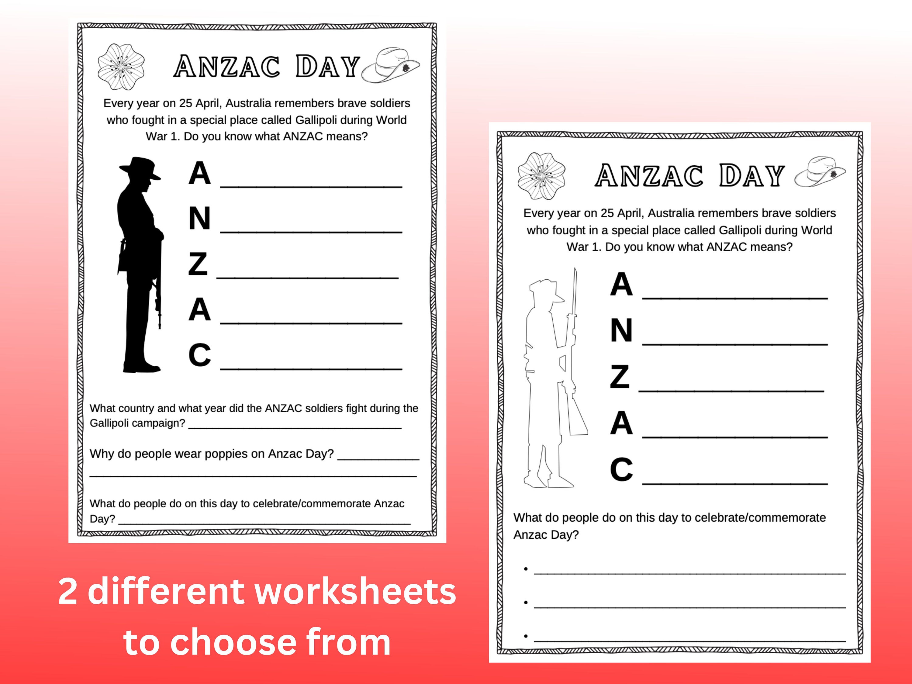 ANZAC Day Worksheets and Bookmark Craft - Etsy