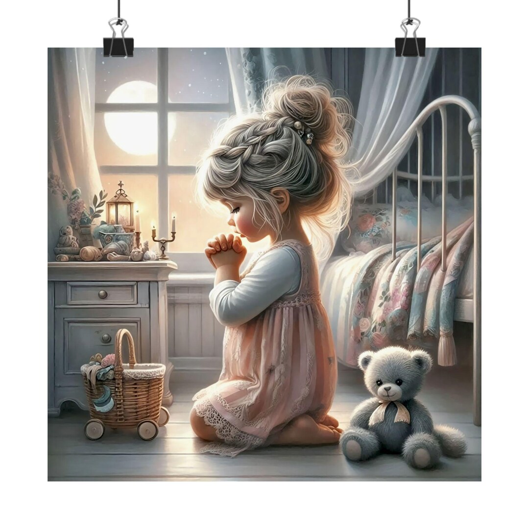 Whimsical Child's Prayer Matte Vertical Poster, Nursery Print Artwork ...