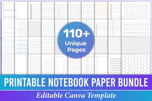 Printable Notebook Paper Bundle Canva | Editable Templates ...