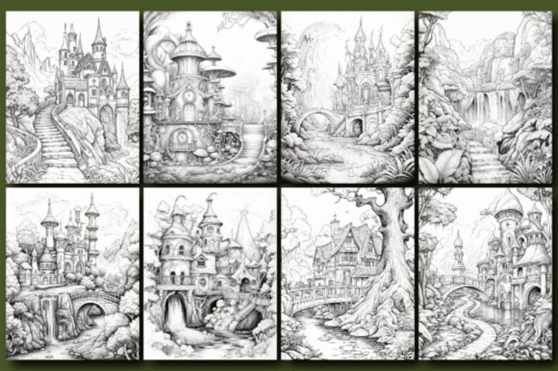 500 Printable Magical Scenes Color Pages | Adult Painting | 50 Premium ...