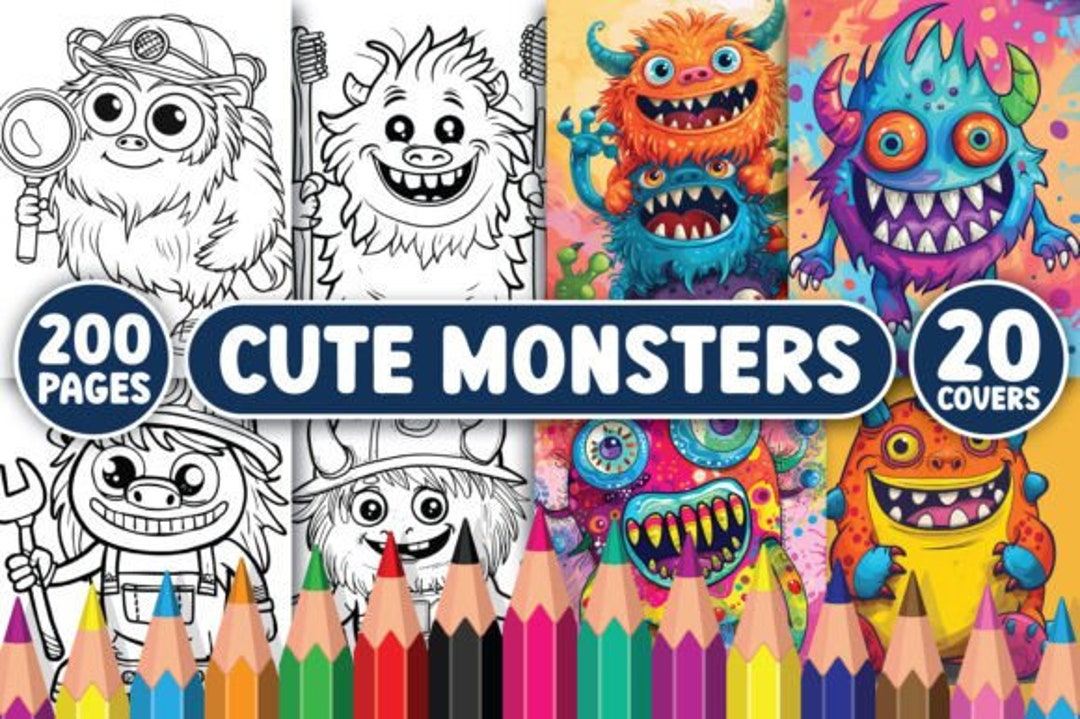 200 Cute Monsters Coloring Pages for Kids | 20 Premium Covers | PNG ...