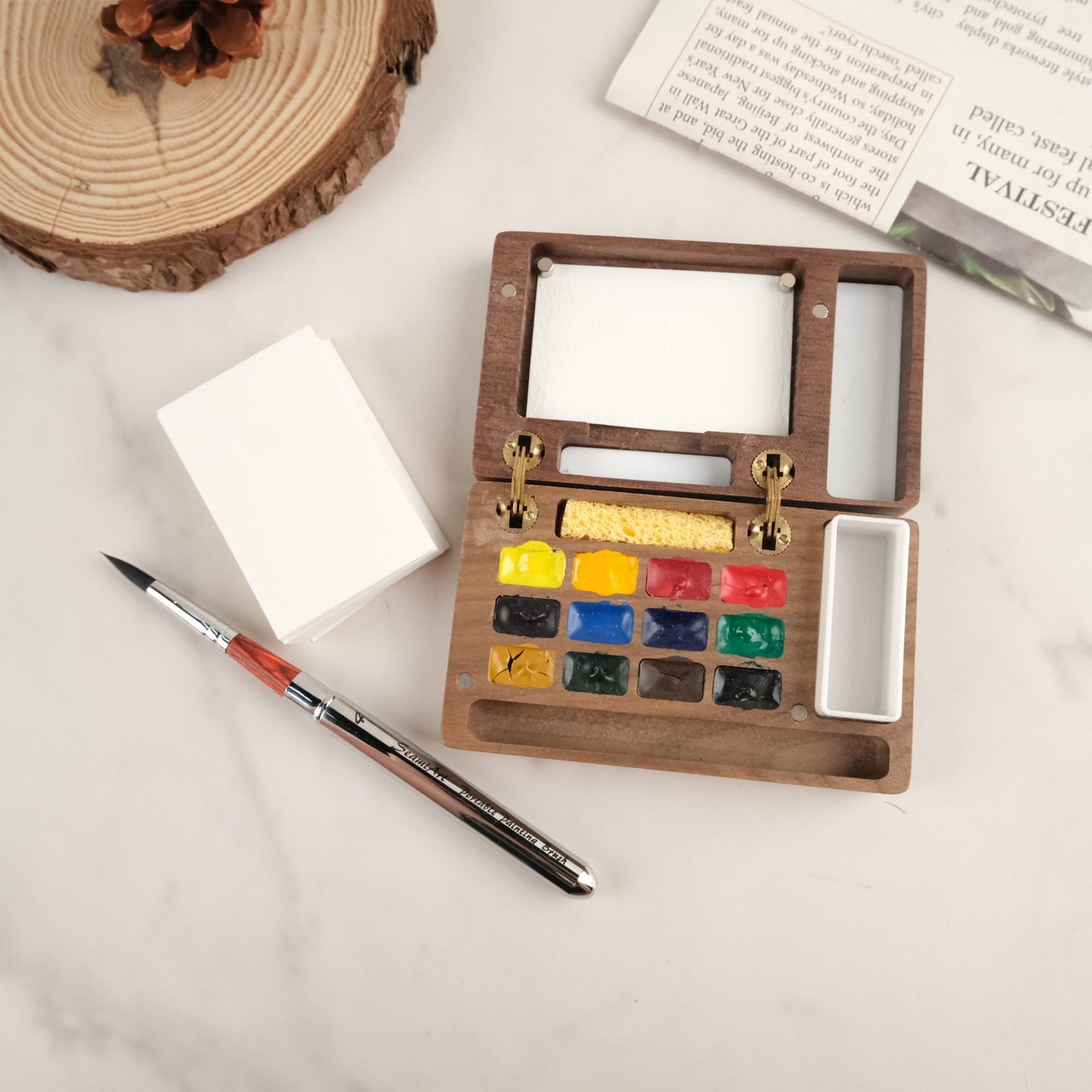 Personalized Portable Watercolor Box,walnut Watercolor Box,travel ...