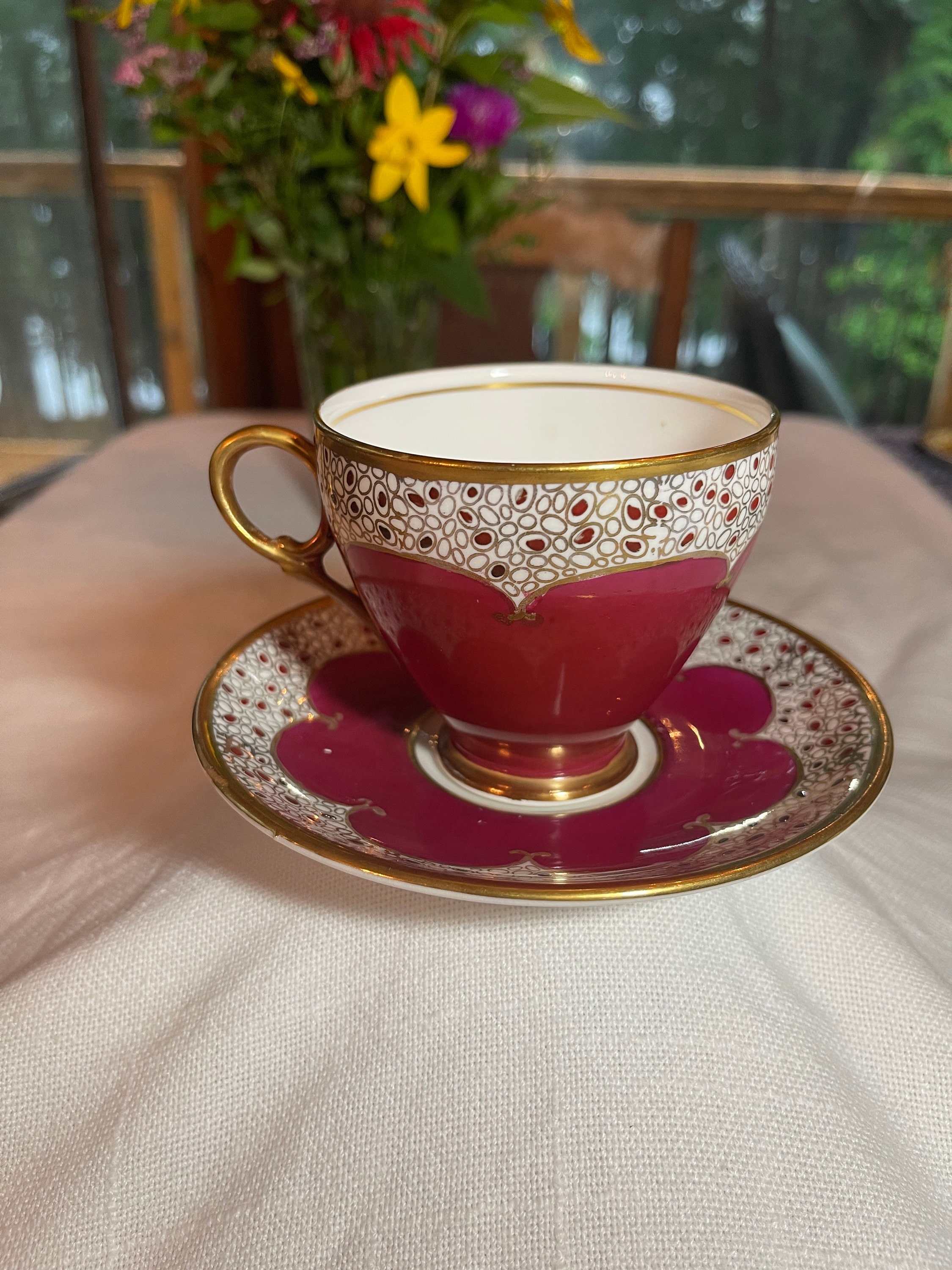 Vintage Royal Stafford Burgundy Red & Gold Handpainted Footed Teacup ...