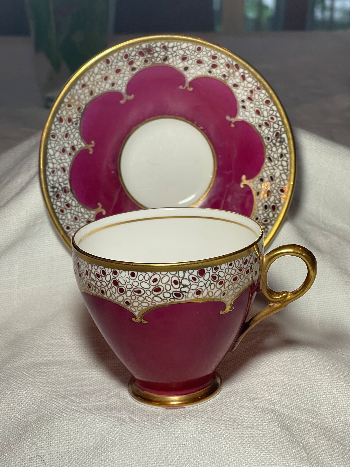 Vintage Royal Stafford Burgundy Red & Gold Handpainted Footed Teacup ...