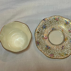 Vintage foley Bone China Footed Teacup & Saucer. Handpainted Leaves and ...