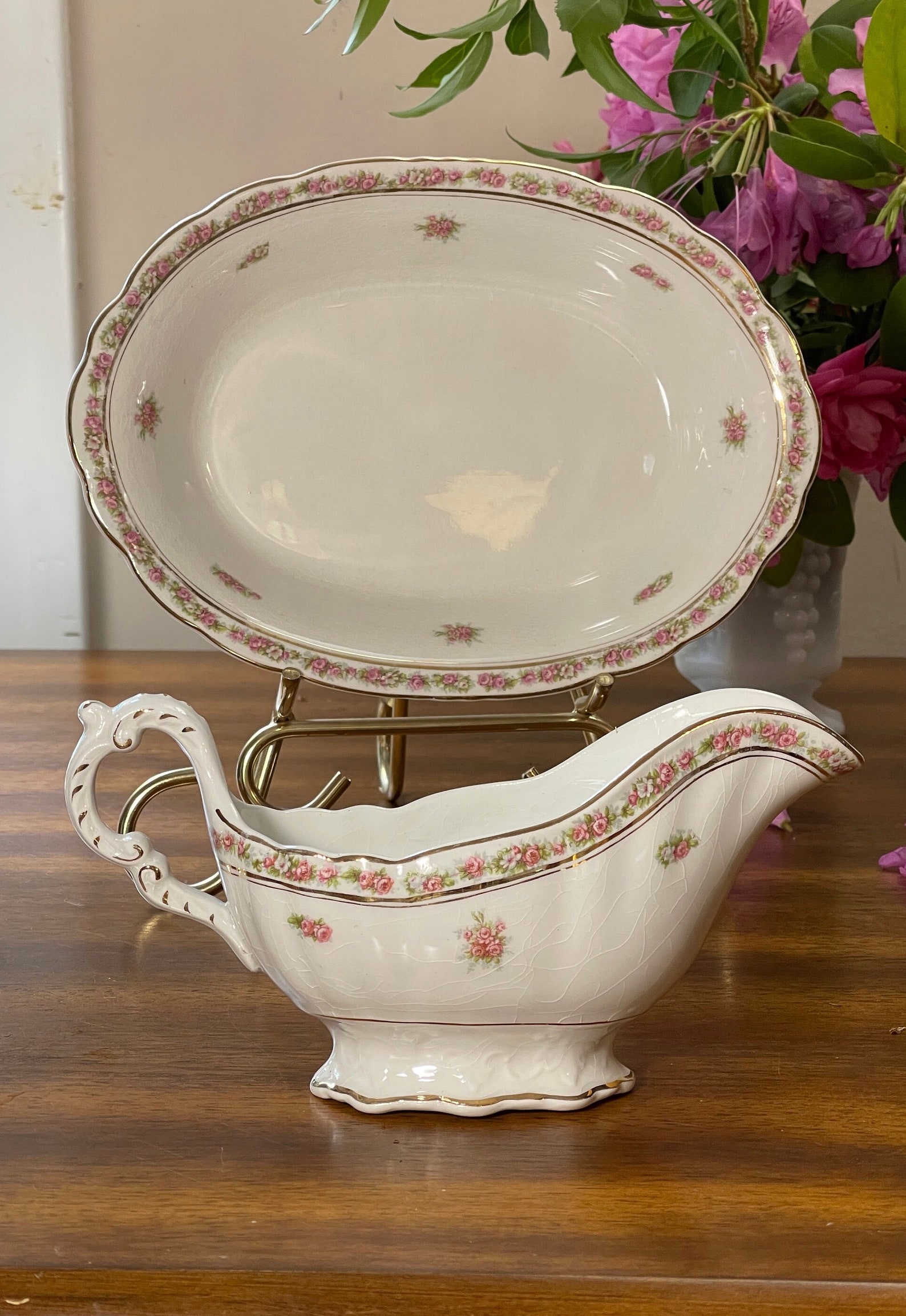 Set of 2 Antique Mercer China Semi-vitreous Dishes in Off-white, Pink ...
