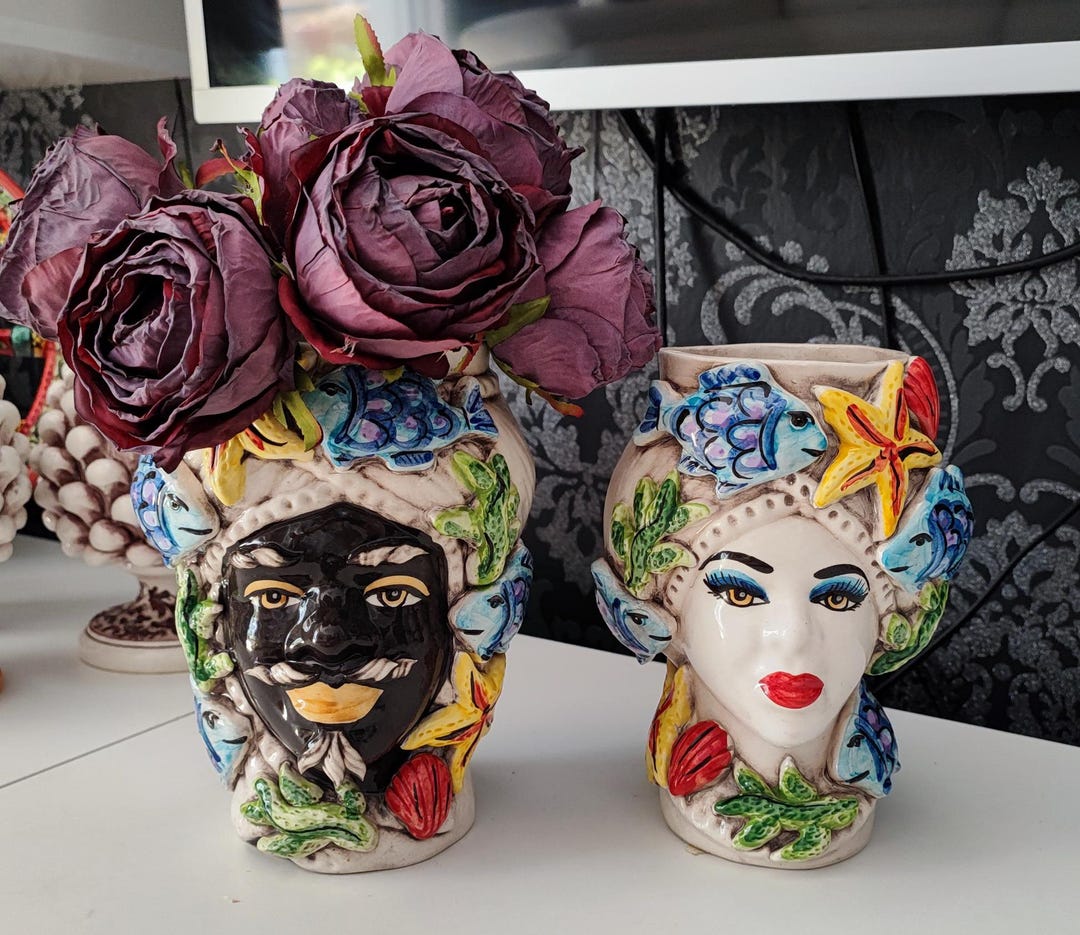 Ceramica Di Caltagirone Sicilian Moorish Heads Handcrafted ...