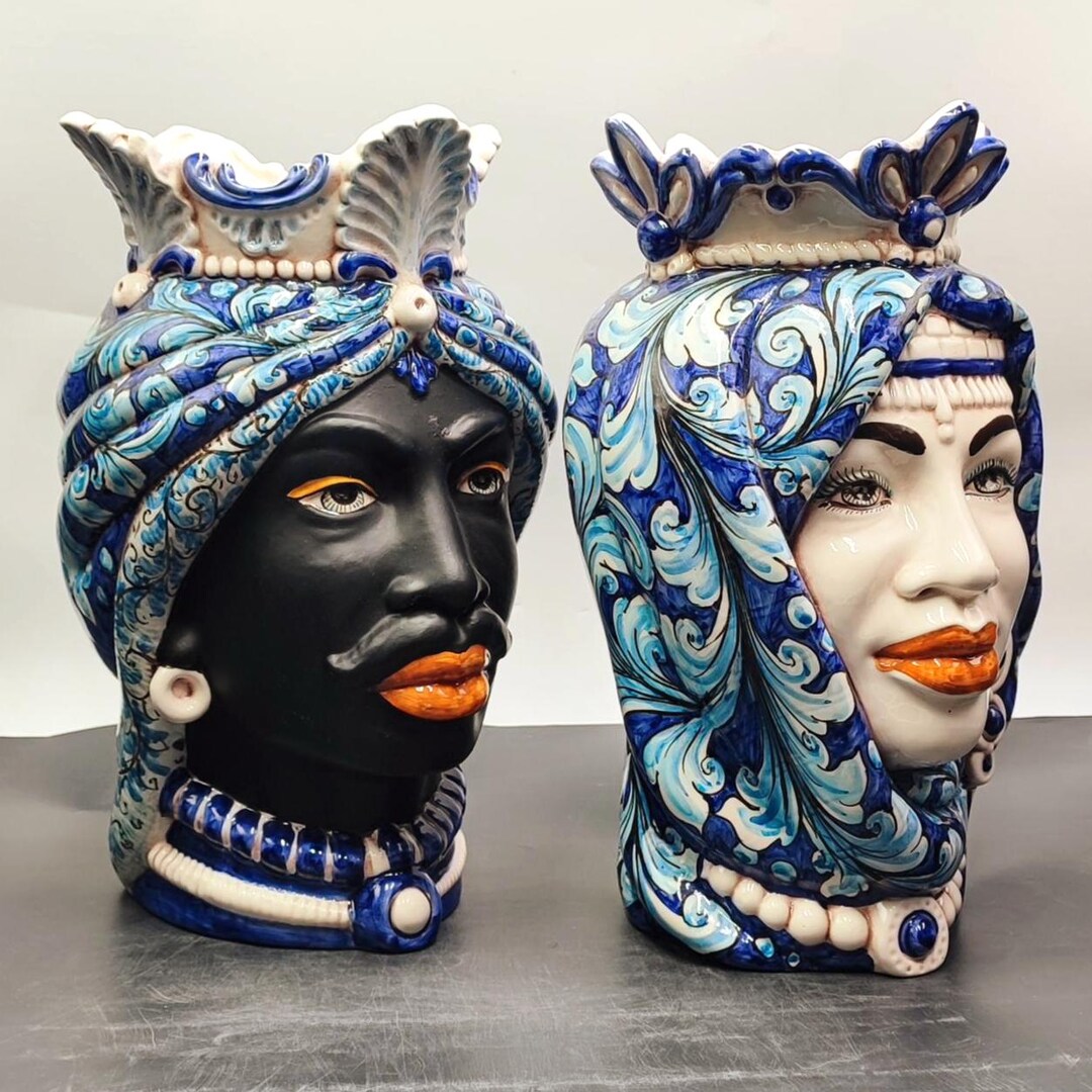 Handcrafted Ceramica Di Caltagirone - Sicilian Africane Moorish Heads ...