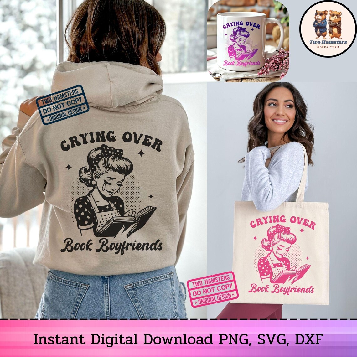 Crying Over Book Boyfriends SVG: Retro Book Lover Design (digital ...