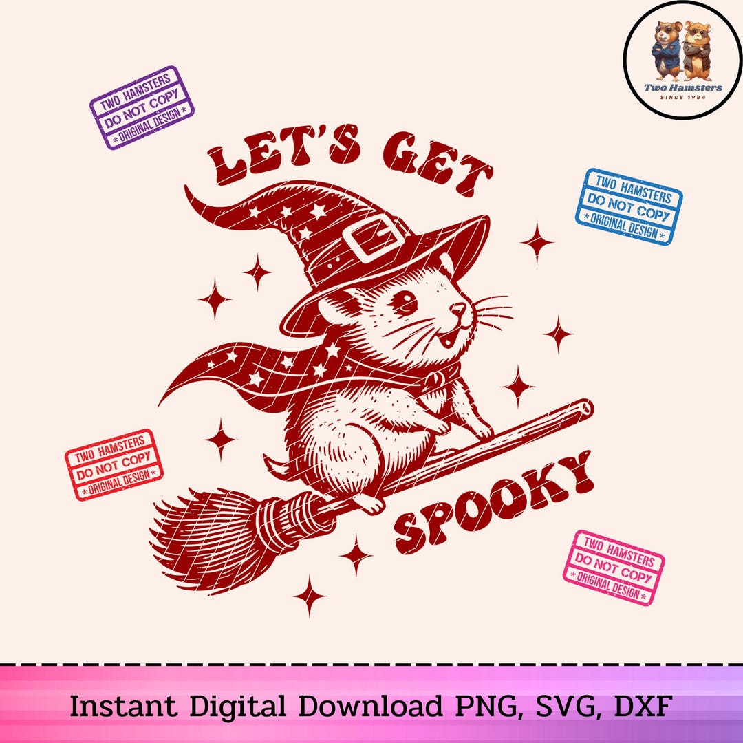 Hamster Witch Halloween Art: Spooky Broom Ride (SVG, PNG, DXF) - Etsy