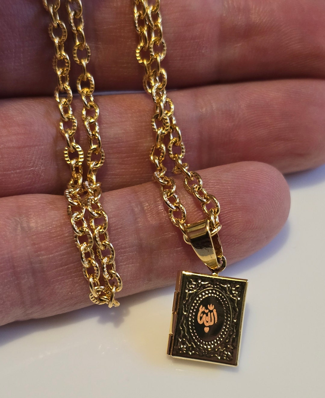 Allah الله Islamic Mini Locket Pendant Necklace Taweez Tawiz Style Gold ...