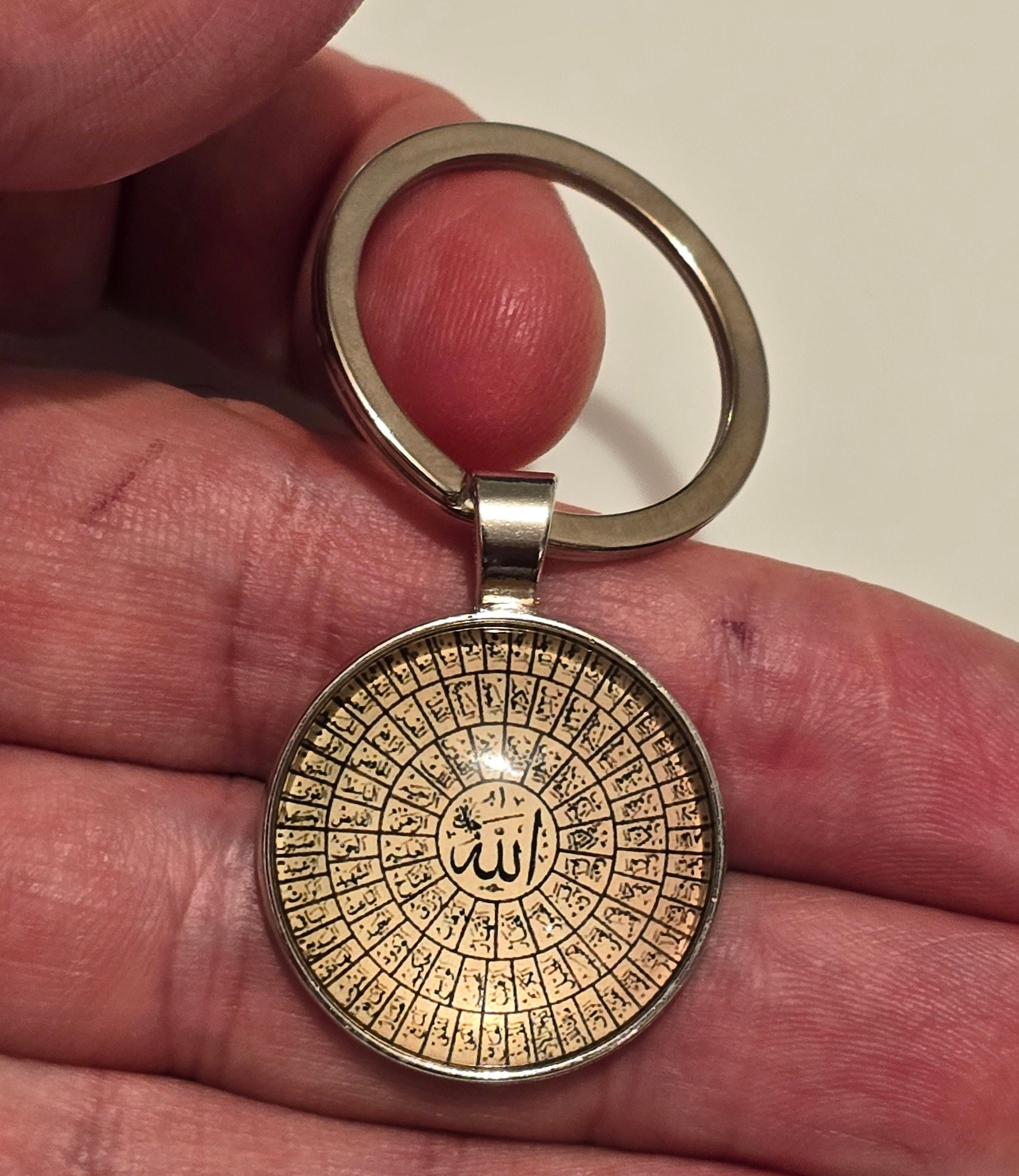 99 Names of Allah الله in Arabic Islamic Keychain Keyring Silver Colour ...