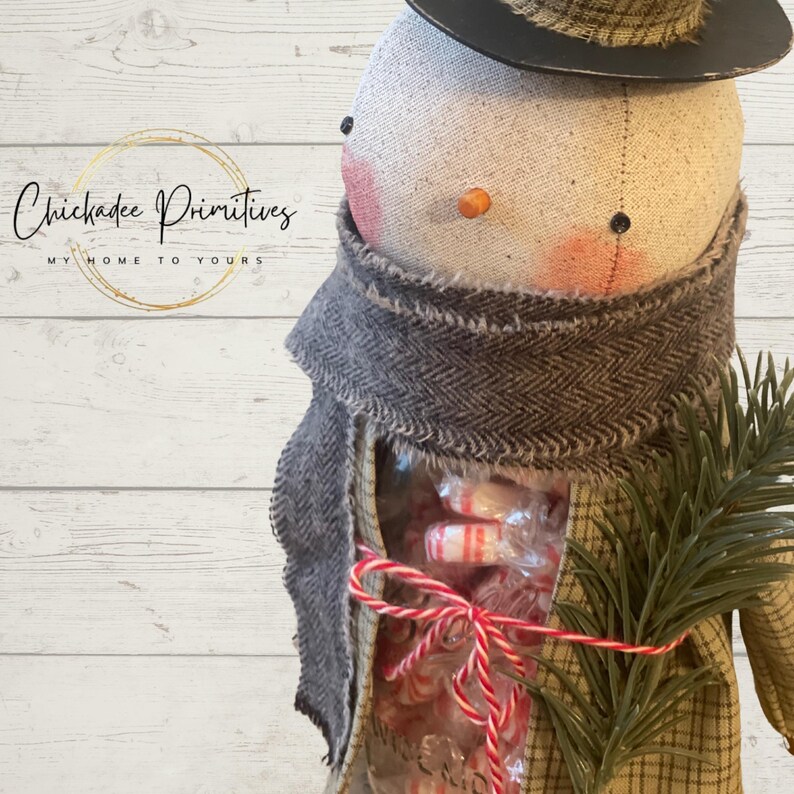 Primitive Cottage Farmhouse Snowman Gift Jar Project Cookie Jar, Candy ...
