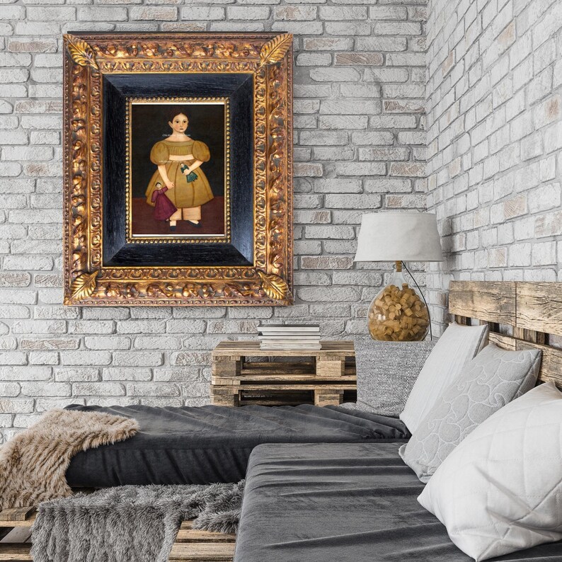 Primitive Folk Art Girl With Dolls Portrait Giclee Primitive - Etsy