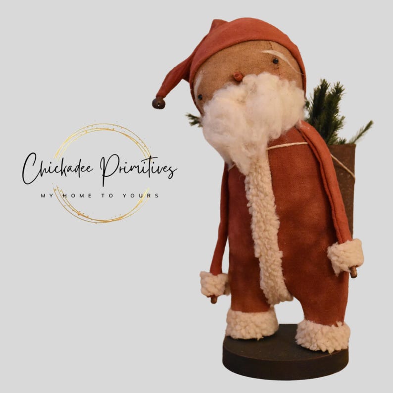 Primitive Cottage Santa Figure With Rusty Bell and Cute Backpack ...
