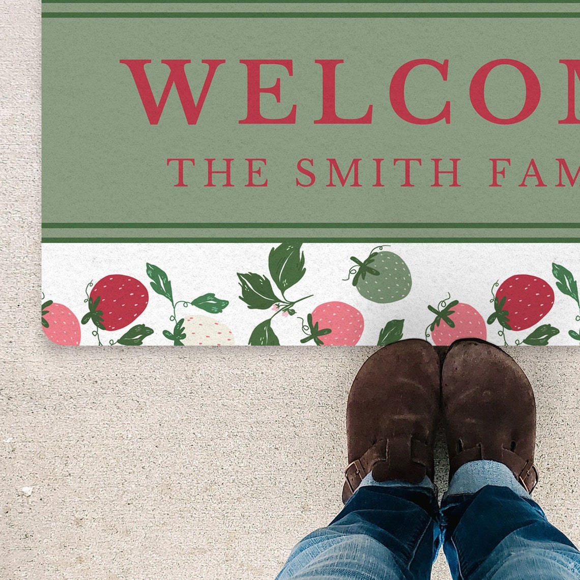 Personalized Doormat, Doormat With Strawberry Pattern, Custom Text or ...