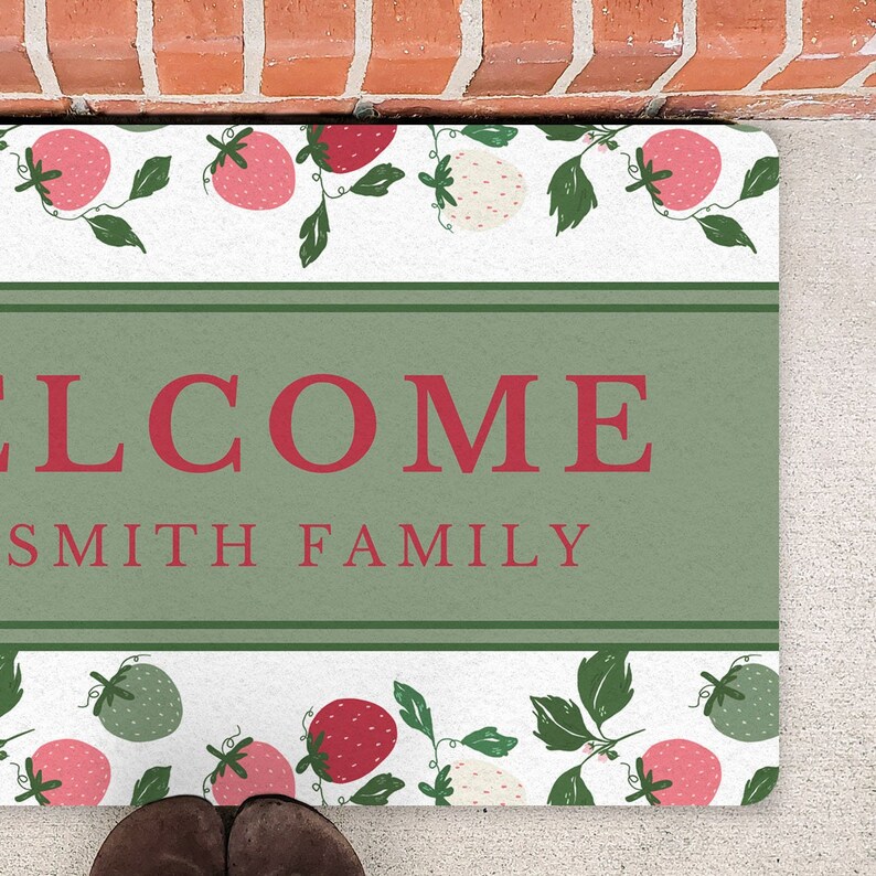 Personalized Doormat, Doormat With Strawberry Pattern, Custom Text or ...