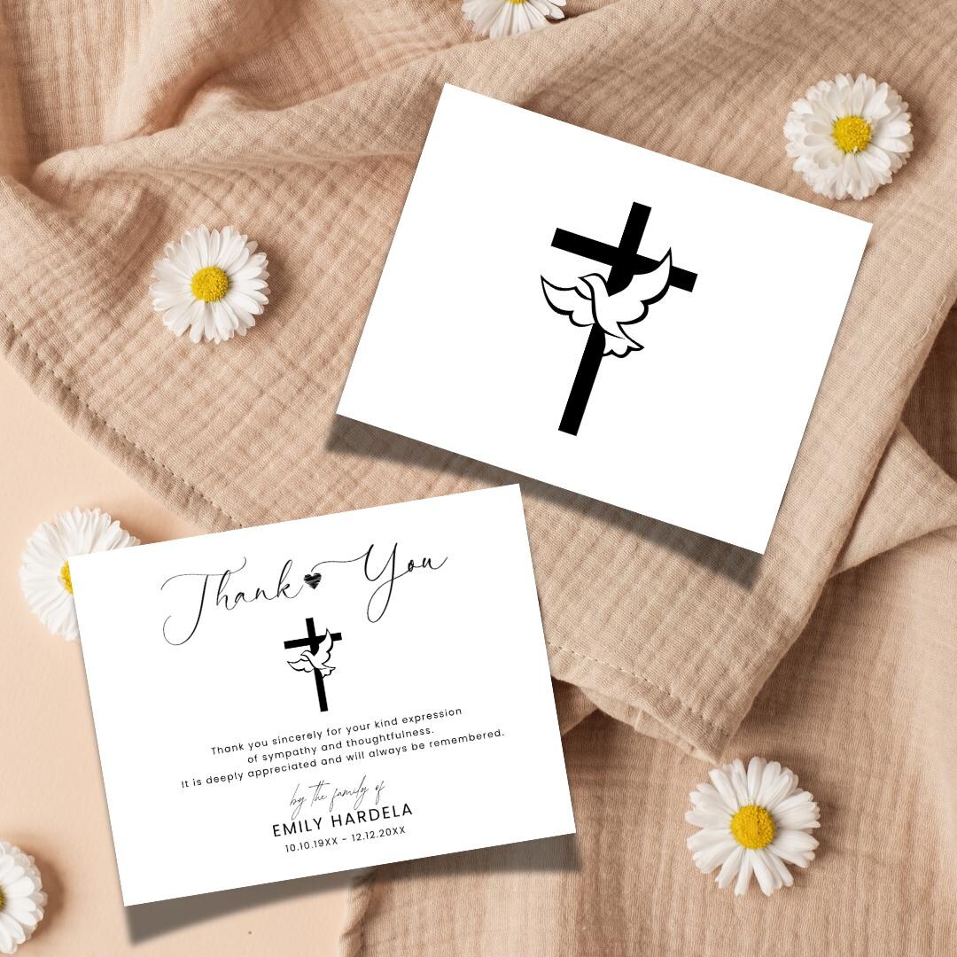 Cross Memorial Thank You Cards: Funeral Acknowledgment, Envelopes ...